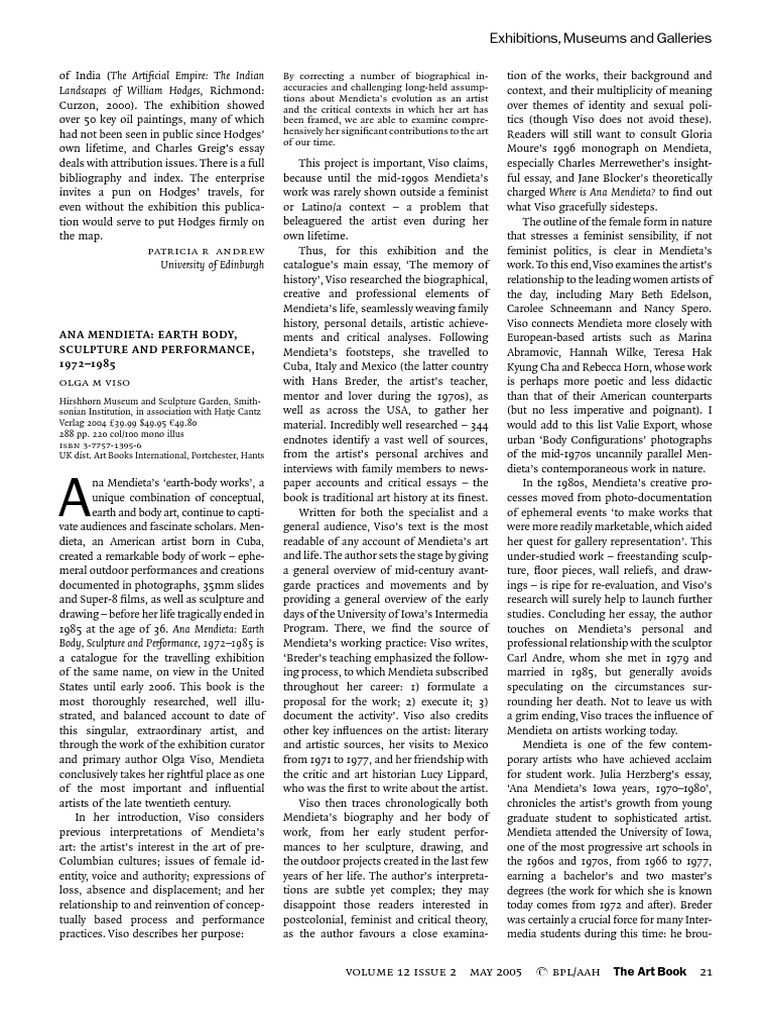 Ana Mendieta: Earth Body, Sculptural and Performance, 1972-1985 | PDF ...