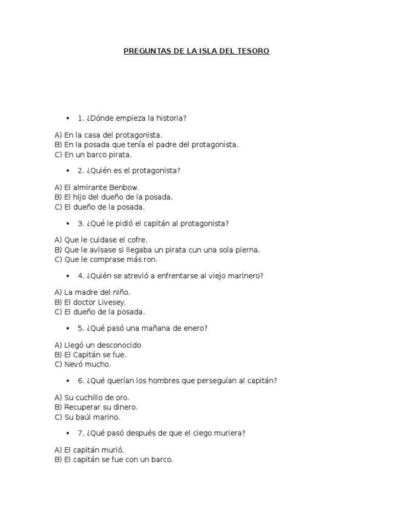 La Isla Del Tesoro Preguntas | PDF | Isla del tesoro | Violencia