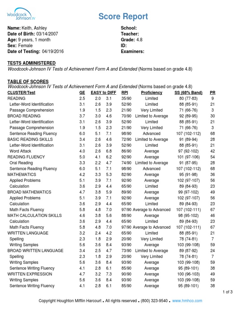 Scorereport | PDF | Reading Comprehension | Reading (Process)