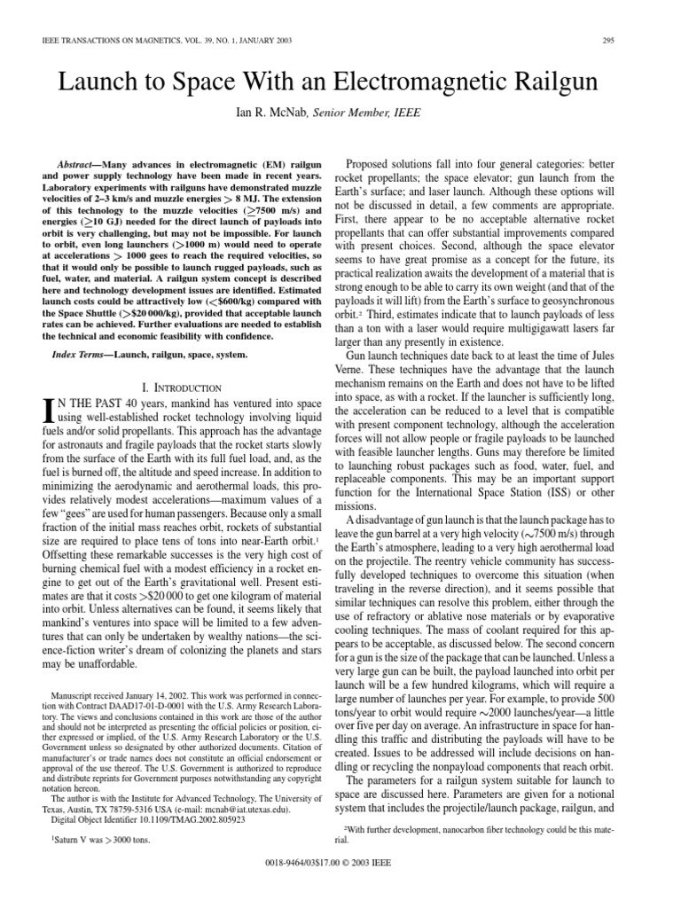 Launch To Space With and Electromagnetic Railgun PDF | PDF | Space ...