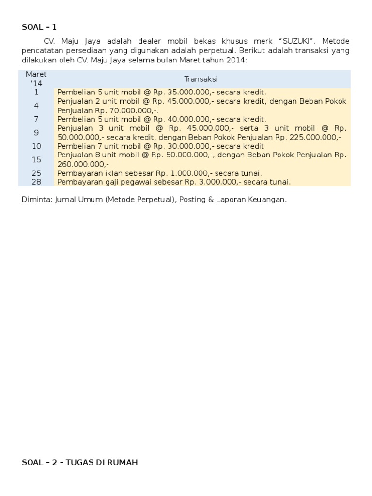 2 - Latihan Soal & Tugas Dirumah (Jurnal Umum Perusahaan Dagang - Perpetual) | PDF