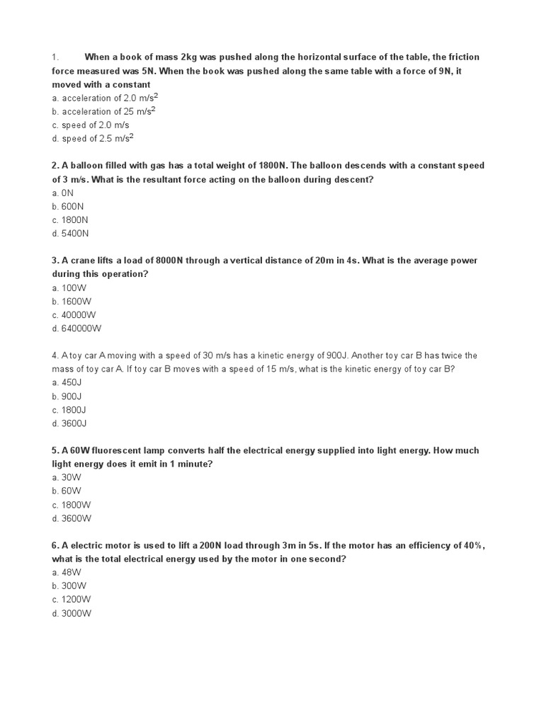Force Questions | Download Free PDF | Kinetic Energy | Force