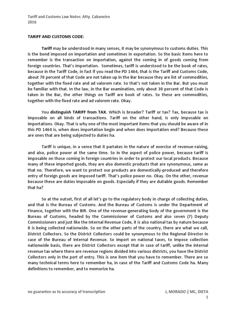 Tariff Notes - Atty Caban | PDF | Tariff | Ad Valorem Tax