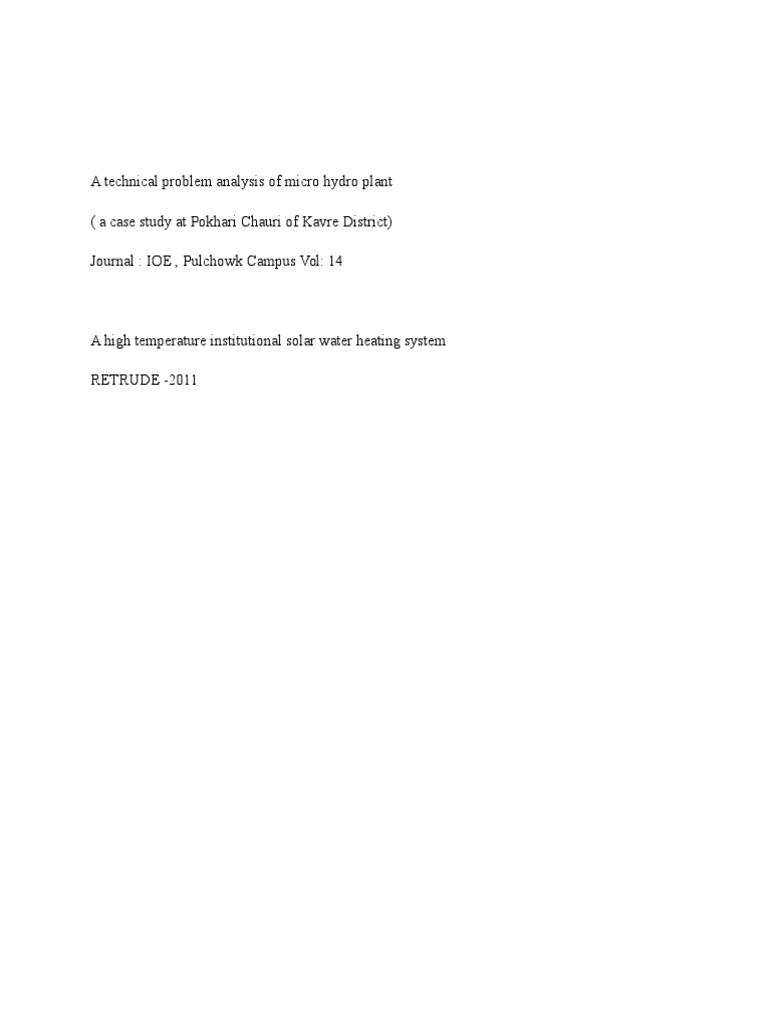 A Technical Problem Analysis of Micro Hydro Plant (A Case Study at ...