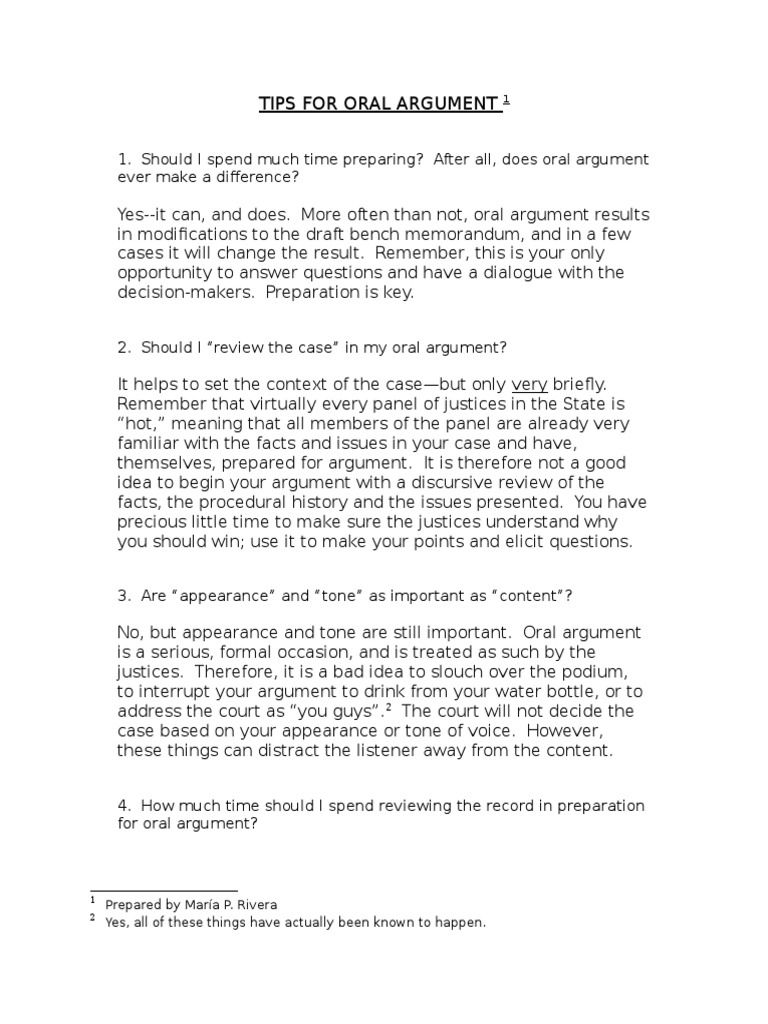 Tips For Oral Argument: Prepared by María P. Rivera Yes, All of These ...