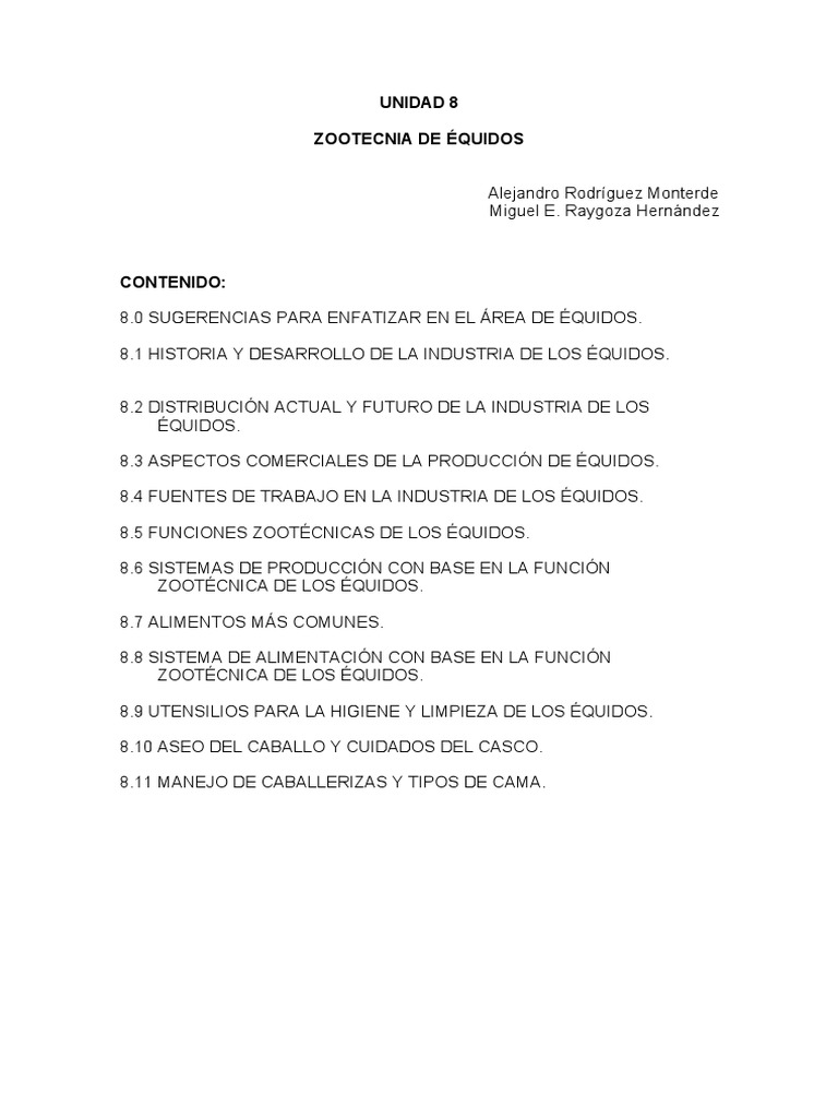 Unidad 8 Equidos PDF | PDF | Entrenamiento de caballos | Caballos
