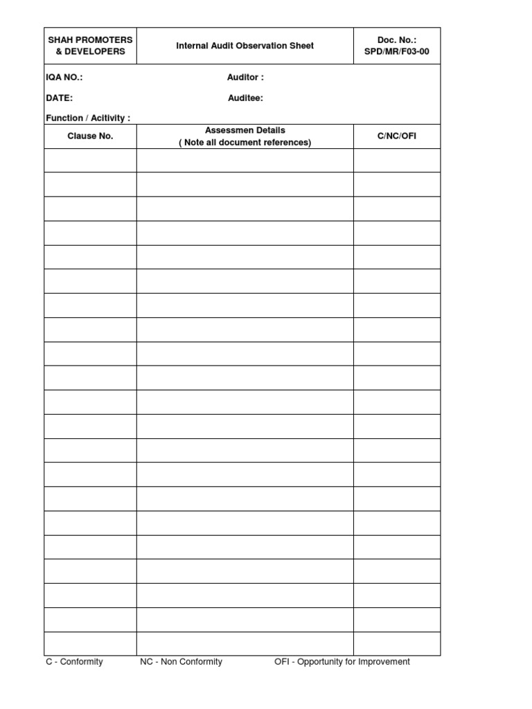 Internal Audit Observation Sheet | Accounting | Business Process Management