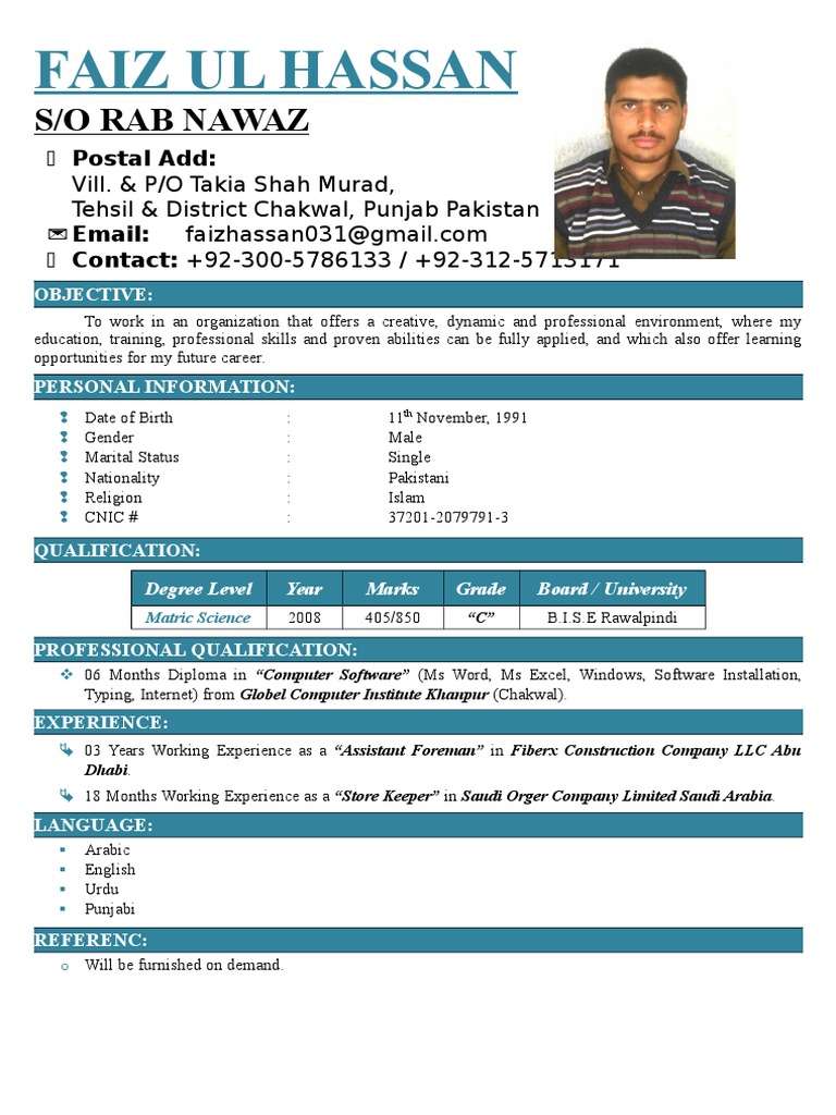 Faiz Ul Hassan CV PHOTOS | PDF