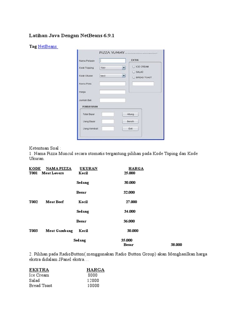 Tutorial Java: Aplikasi Pizza di NetBeans | PDF
