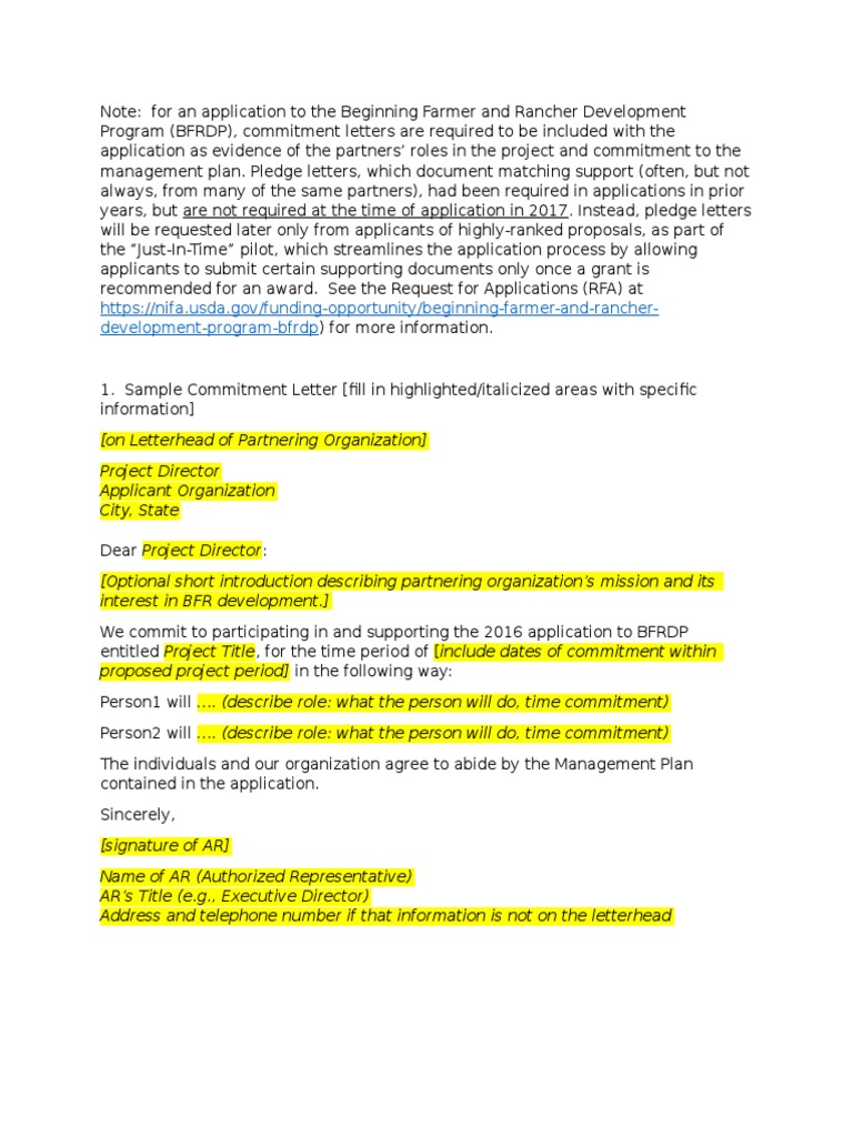 Sample Commitment and Pledge Letters | Salary | Economies