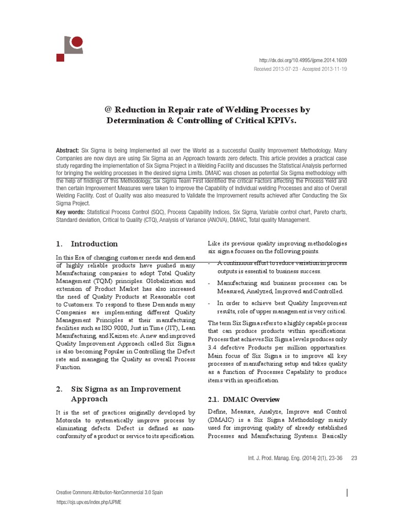 Reducing Welding Repair Rates with Six Sigma | PDF | Six Sigma ...