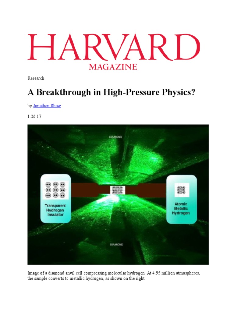 A Breakthrough in High-Pressure Physics?: Research | PDF ...
