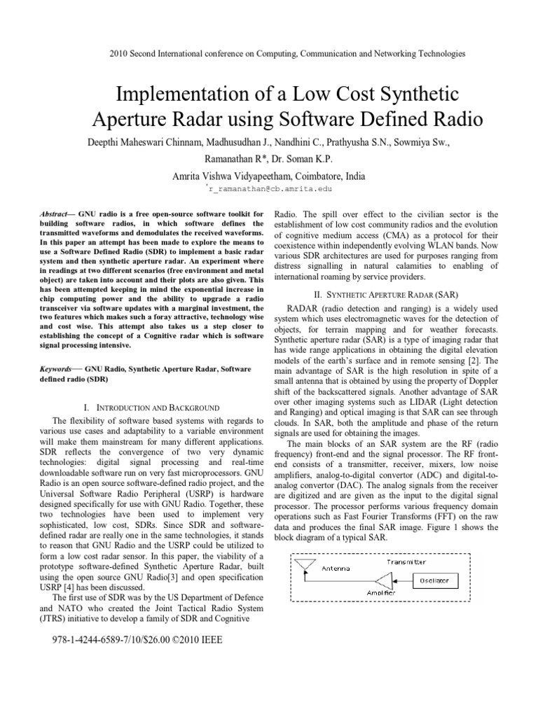 Implementation of A Low Cost Synthetic Aperture Radar Using Software Defined Radio | PDF ...