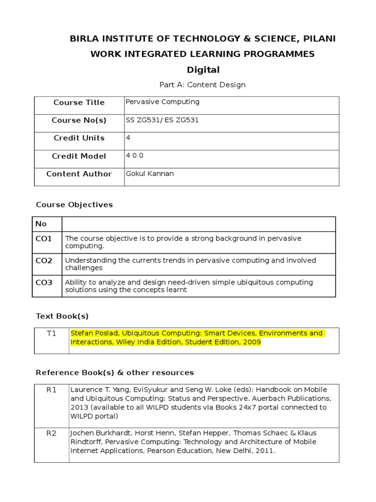 Birla Institute of Technology & Science, Pilani Work Integrated ...
