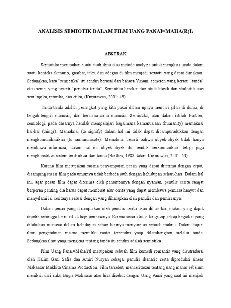 ANALISIS SEMIOTIK DALAM FILM UANG PANAI Maha (R) L | PDF