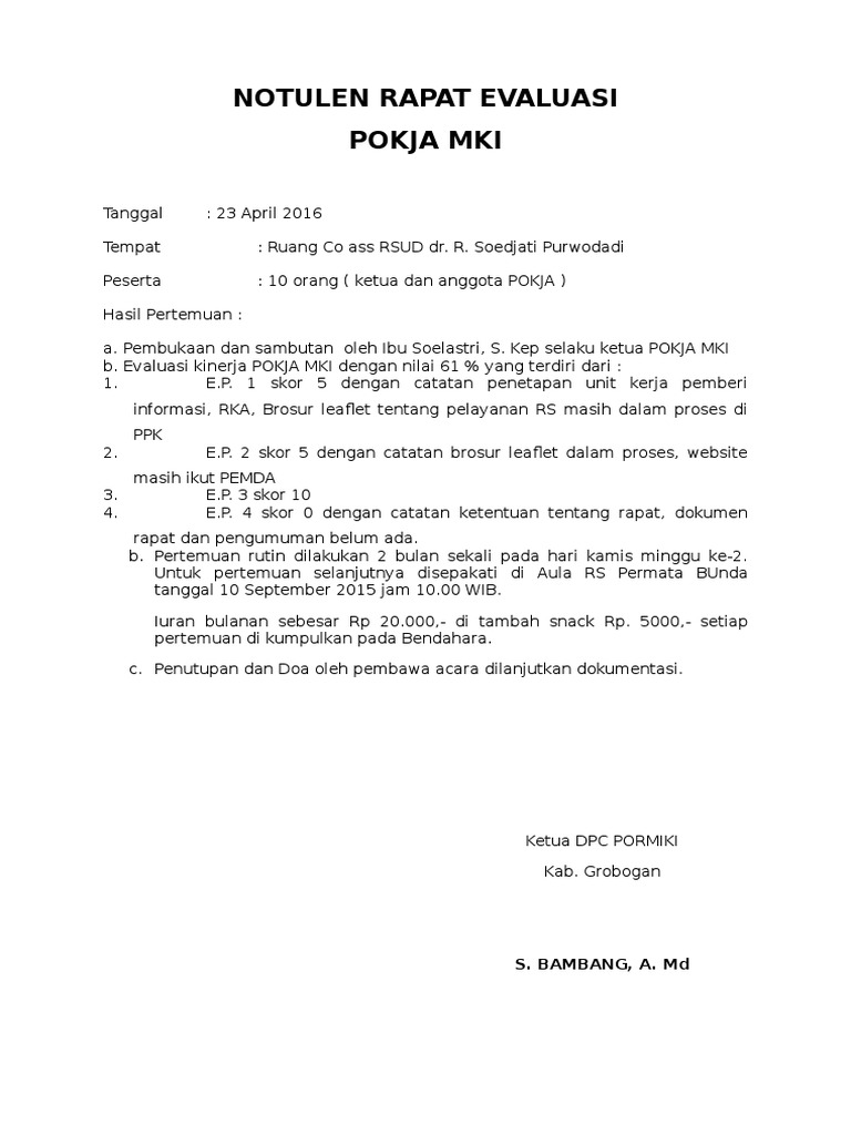 Notulen Rapat Evaluasi | PDF