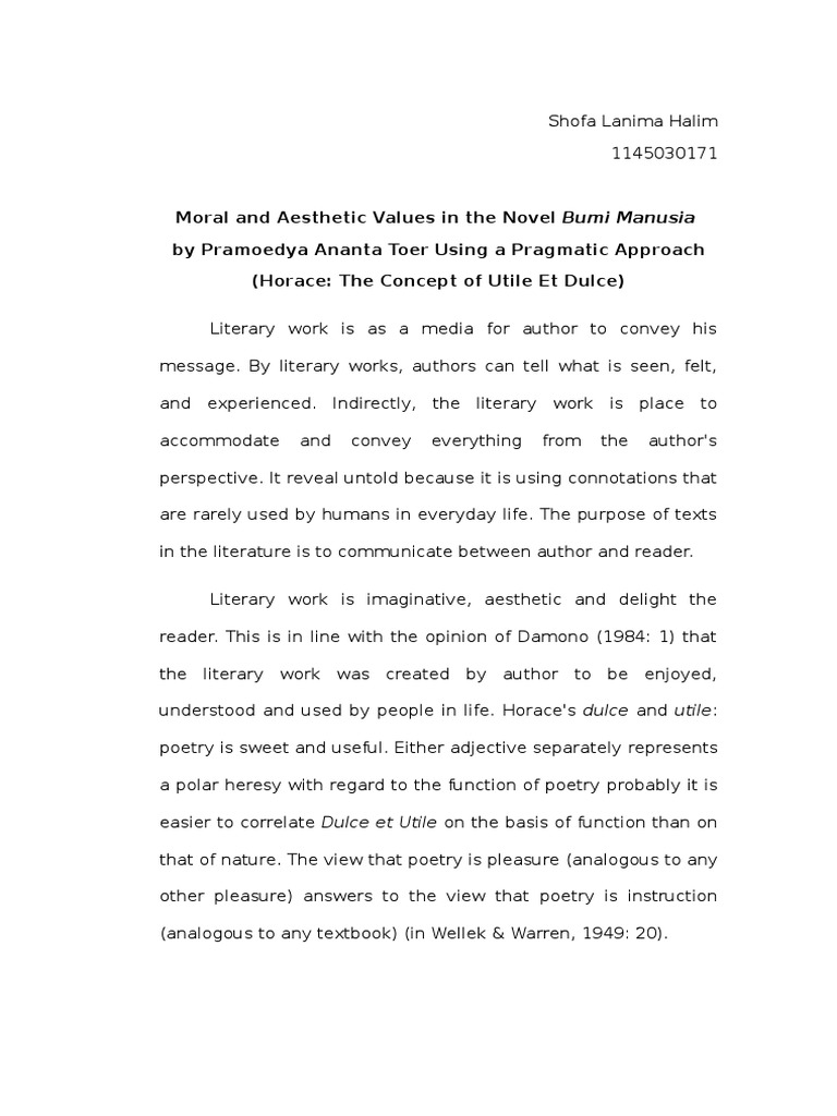 Moral and Aesthetic Values in The Novel Bumi Manusia by Pramoedya ...