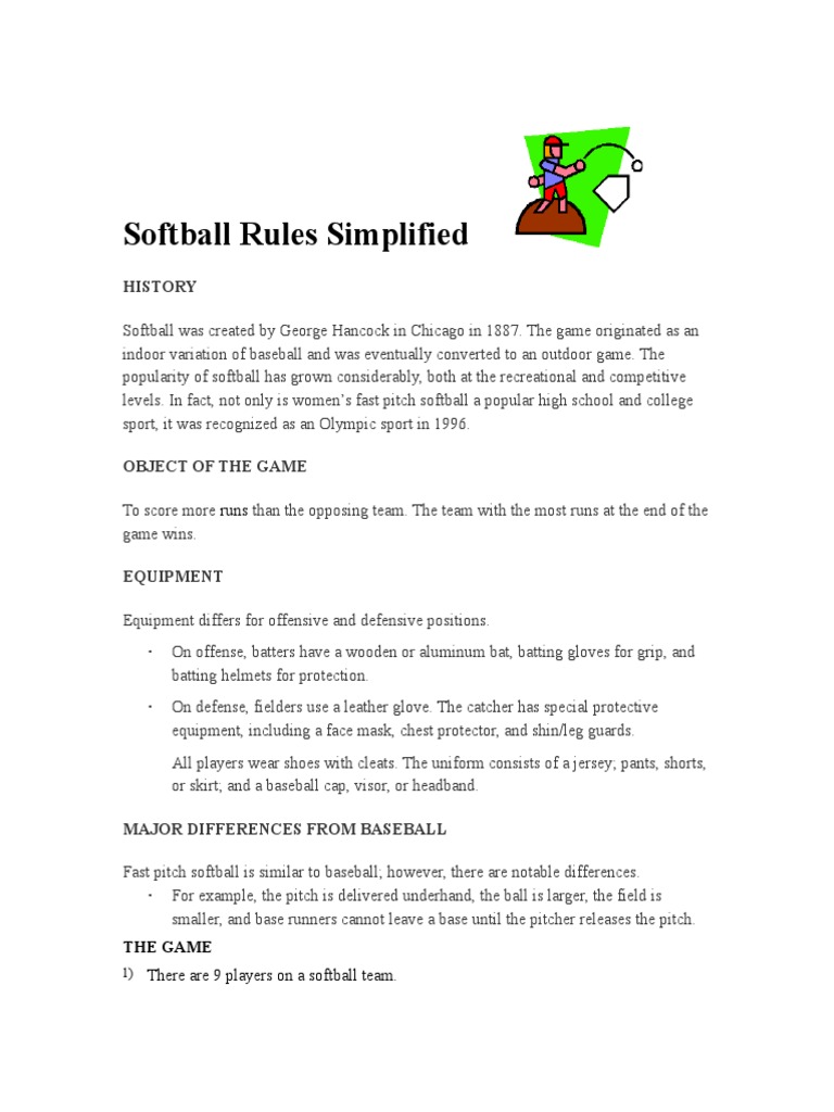 Softball Rules Simplified | Download Free PDF | Baseball Field | Softball