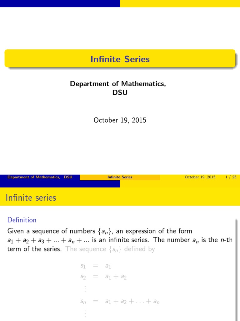 Infinite Series: Department of Mathematics, DSU | PDF | Series ...