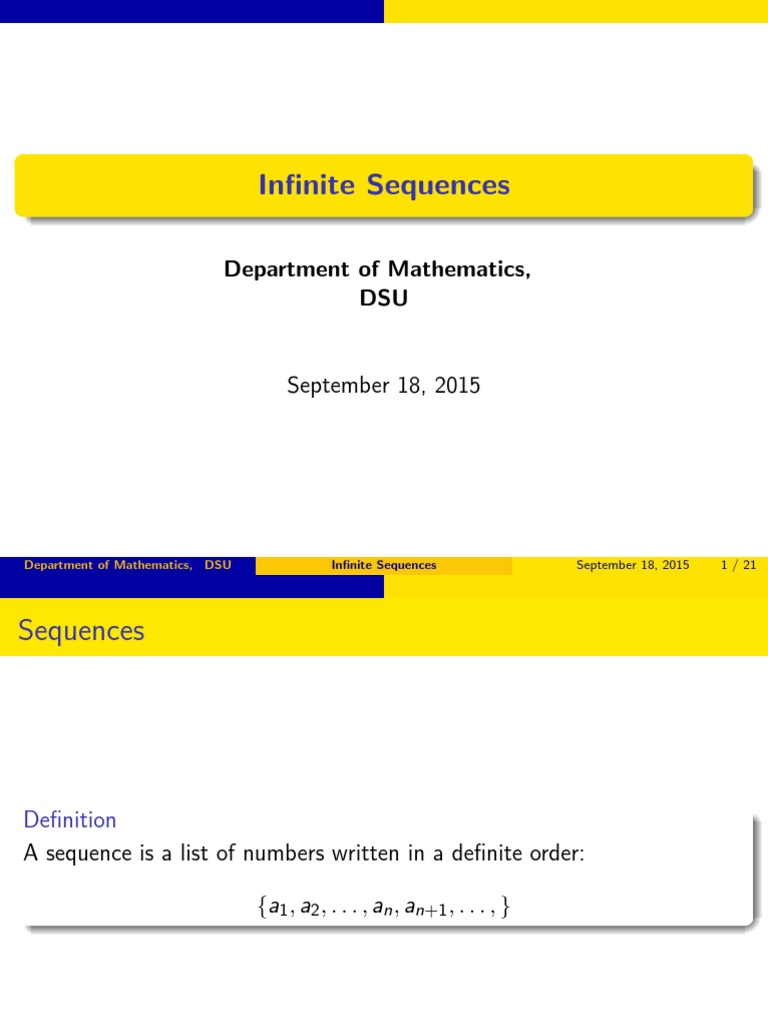 Infinite Sequences: Department of Mathematics, DSU | PDF | Sequence | Limit (Mathematics)