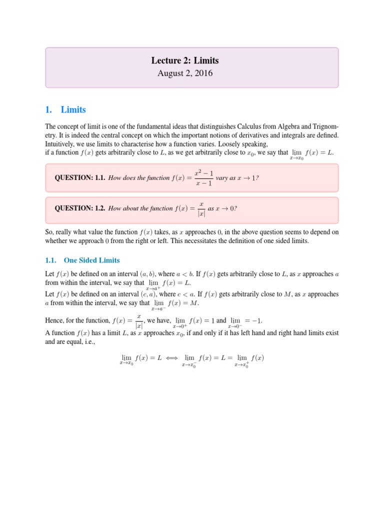 Limits and Continuity I Lecture Notes | PDF | Limit (Mathematics ...
