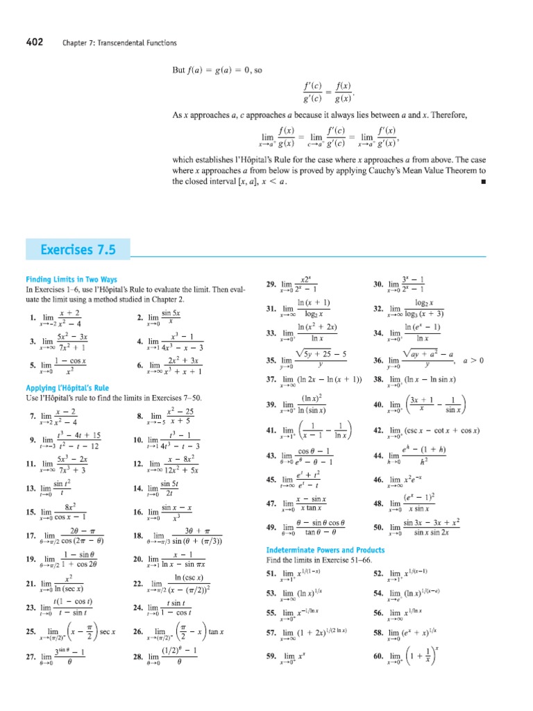 LHopitals Rule Exercises | PDF | Functions And Mappings | Mathematical ...