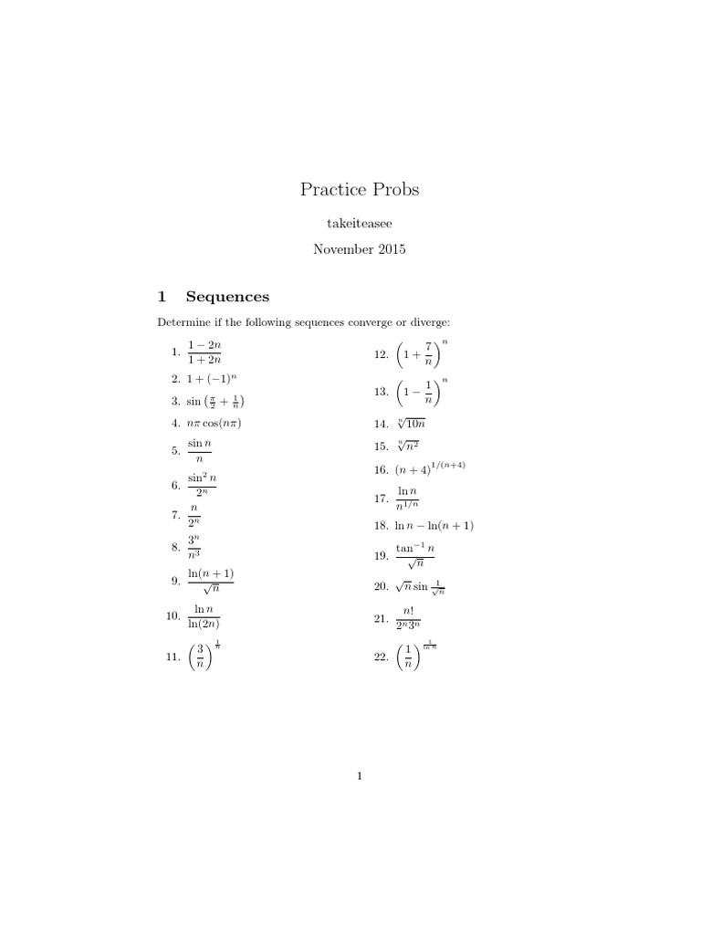 Practice Probs: 1 Sequences | PDF