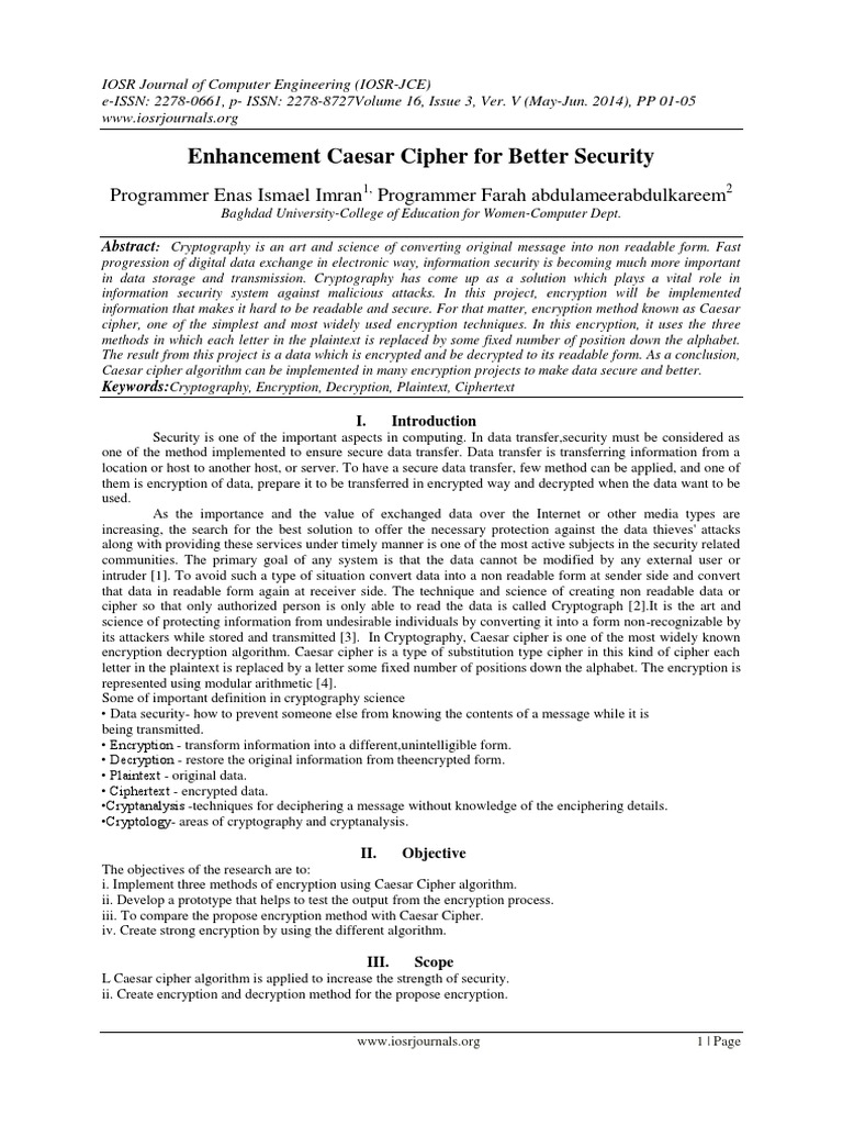 Enhancement Caesar Cipher For Better Security Pdf Pdf Cipher Cryptography 