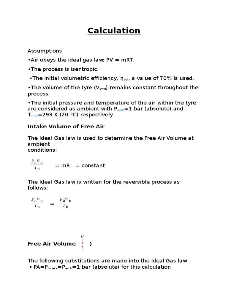 Calculation: Intake Volume of Free Air | PDF | Volume | Gas Compressor