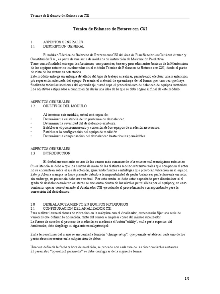 Técnica de Balanceo de Rotores Con CSI 2120 | PDF | Medición | Rotación