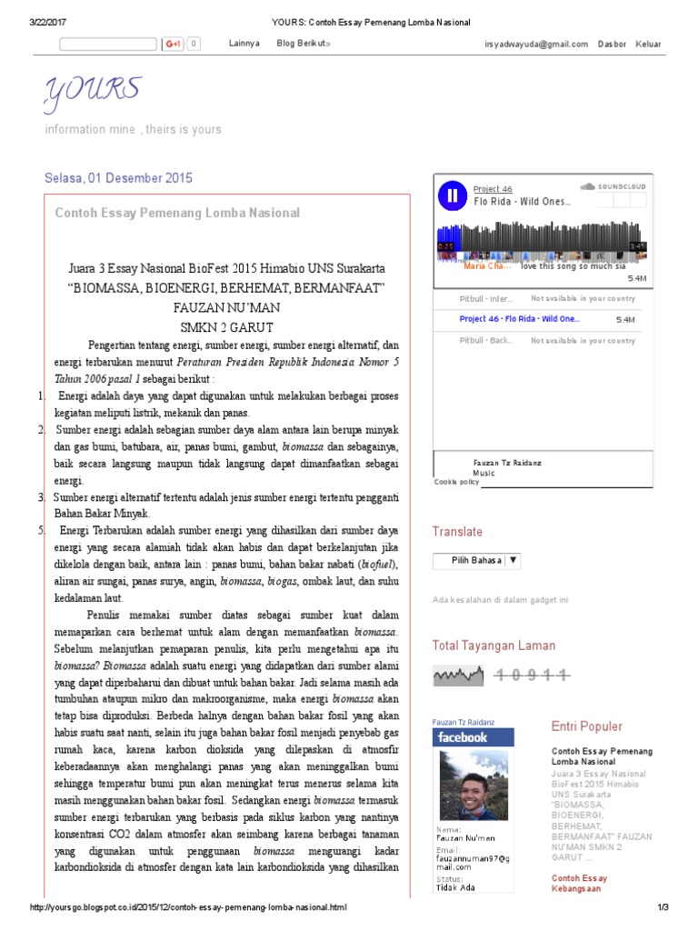 YOURS - Contoh Essay Pemenang Lomba Nasional | PDF