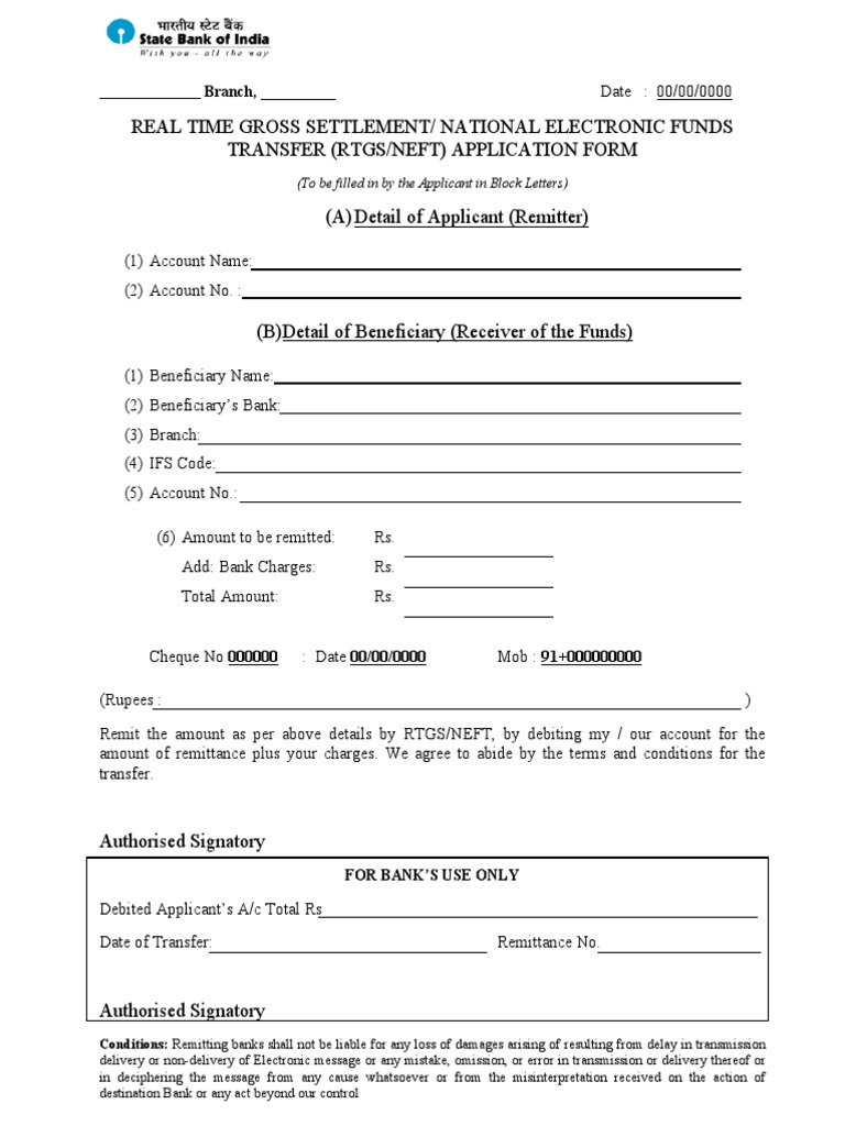 RTGS Form Sbi PDF | PDF | Services (Economics) | Banks