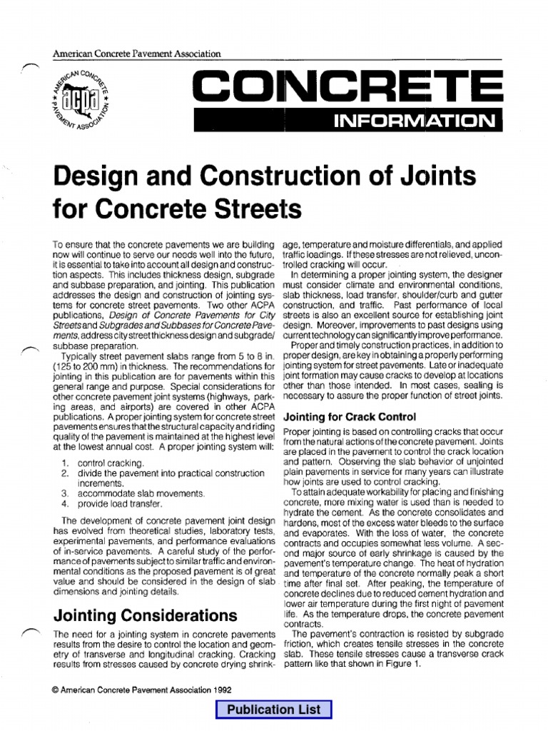 Design and Construction of Joints For Concrete Streets: Jointing ...
