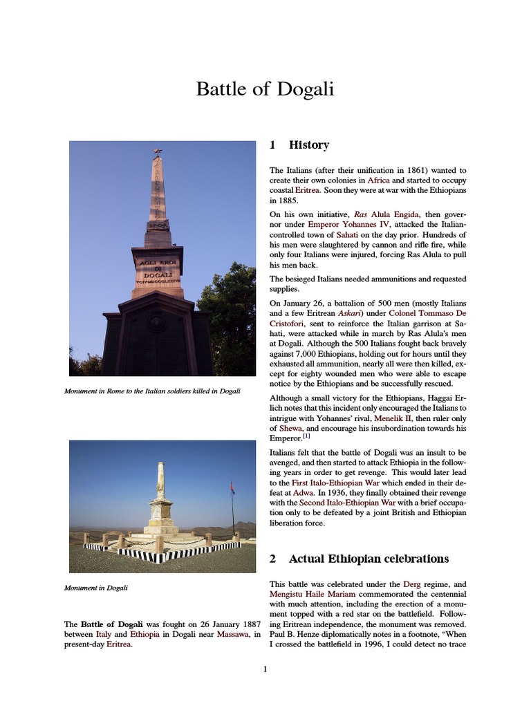 Battle of Dogali (Ethiopia:Eritrea vs. Italy) | PDF | Warfare Of The ...
