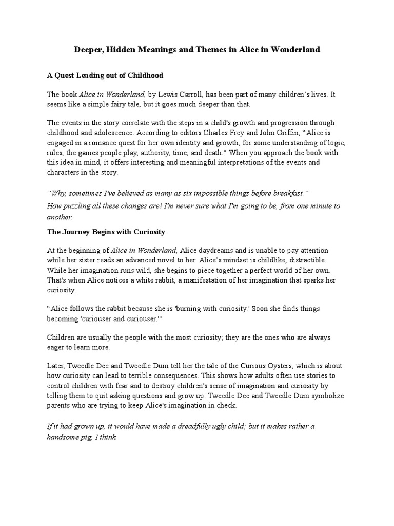 Deeper, Hidden Meanings and Themes in Alice in Wonderland: A Quest ...