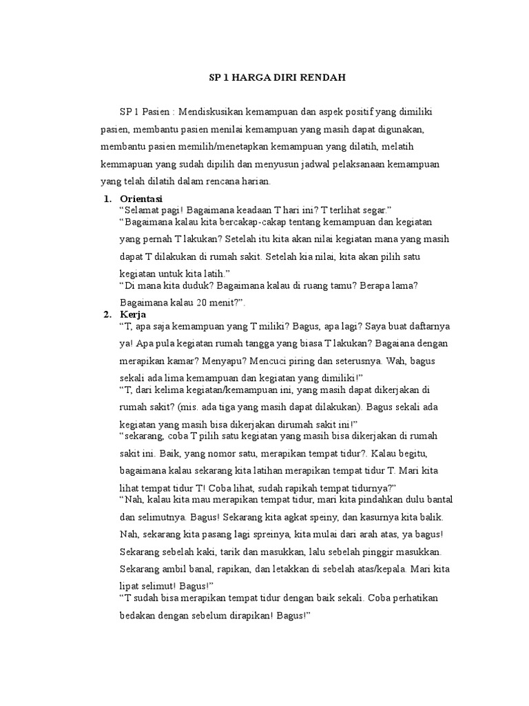 SP 1 Harga Diri Rendah | PDF