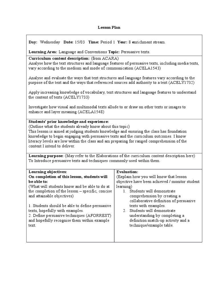 Lesson Plan 1 | PDF | Curriculum | Reading Comprehension