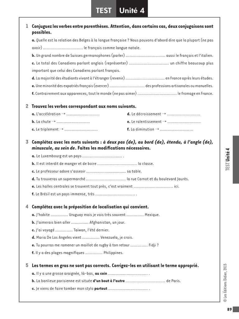 Test Unité 04 | PDF | Langue française | Langues