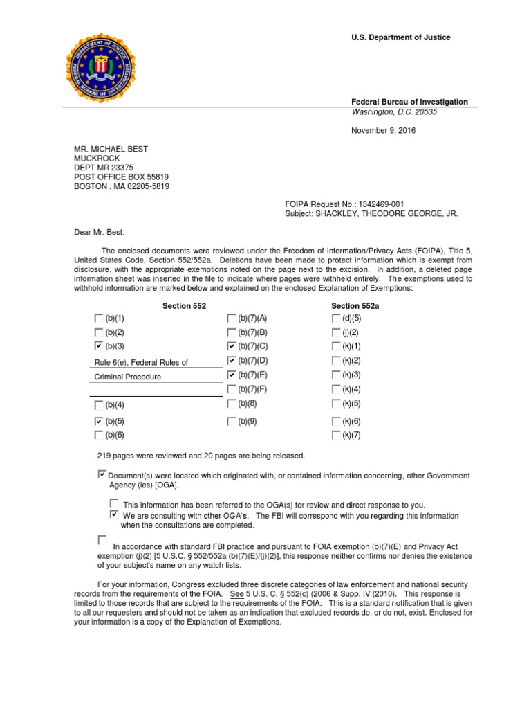 U.S. Department of Justice: Washington, D.C. 20535 | PDF | Freedom Of ...