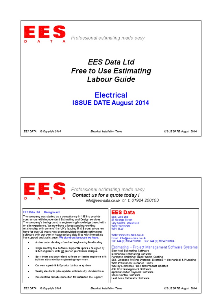 EES Data LTD Free To Use Estimating Labour Guide: Electrical | PDF | Electrical Wiring | Switch