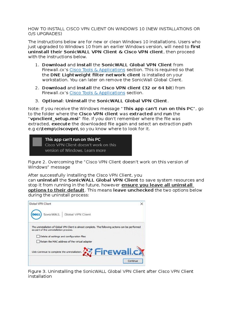 Windows 10 Cisco VPN Setup Guide | PDF | Installation (Computer Programs) | Windows 10