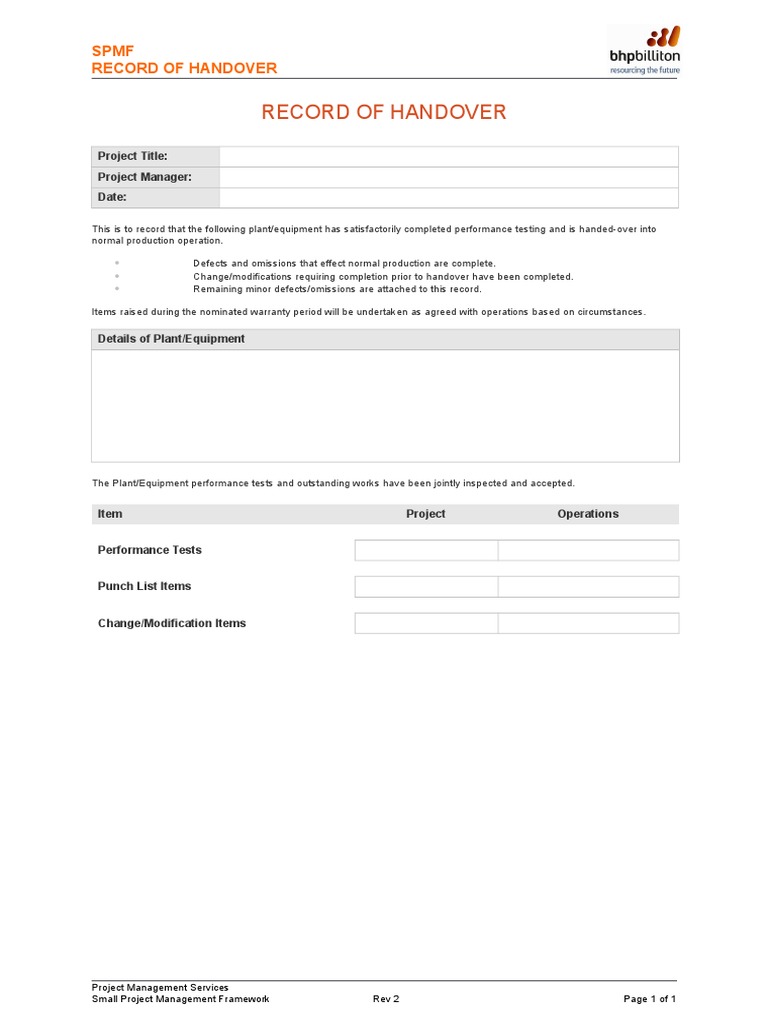 Record of Handover | PDF