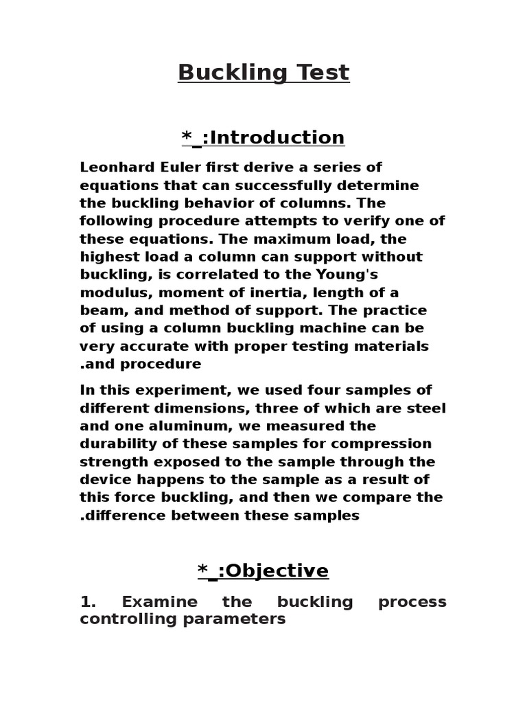 Buckling Test: 1. Examine The Buckling Process Controlling Parameters ...