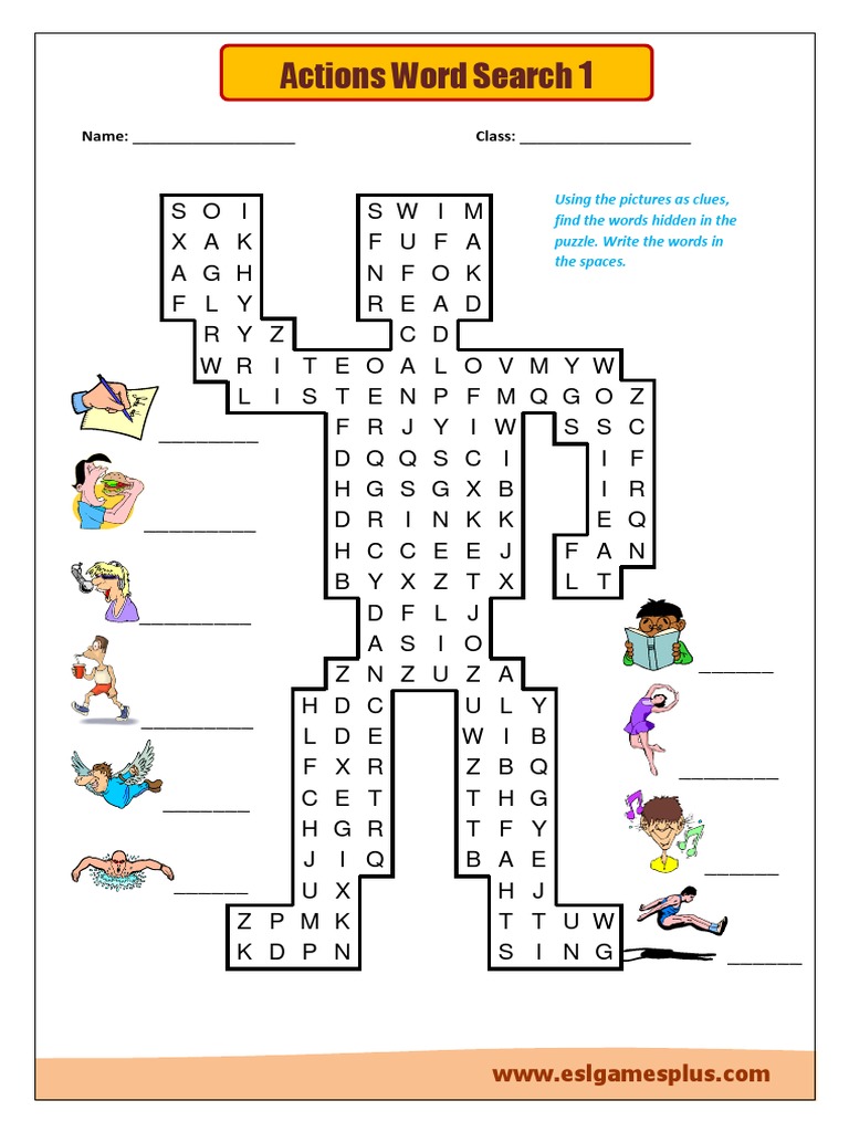 Actions Word Search: Name: - Class | PDF | Word Search | Reality ...