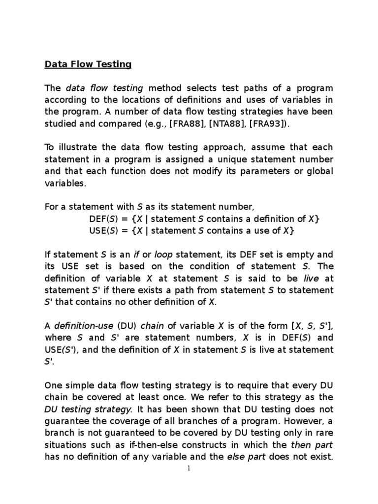 Data Flow Testing Pdf Quality Assurance Software Bug