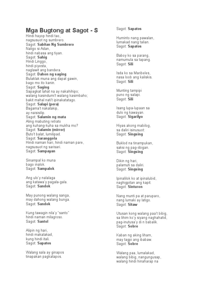 Mga Bugtong at Sagot