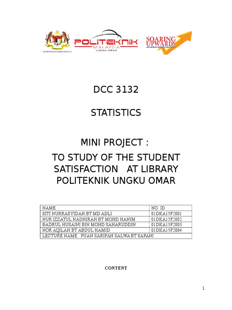 DCC 3132 Statistics Mini Project: To Study of The Student Satisfaction ...