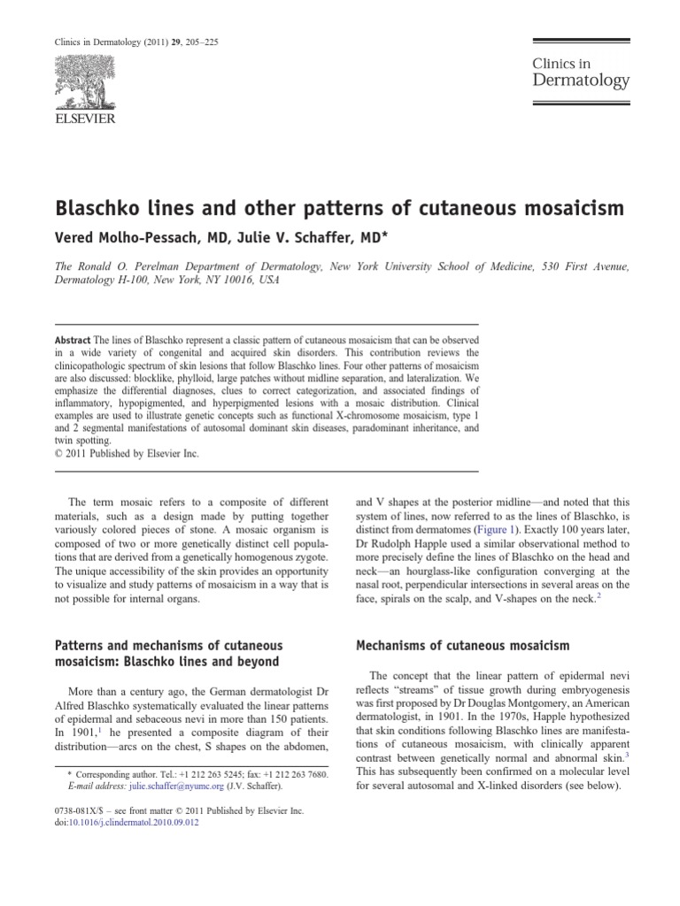 Blaschko Lines and Other Patterns of Cutaneous Mosaicism: Vered Molho ...