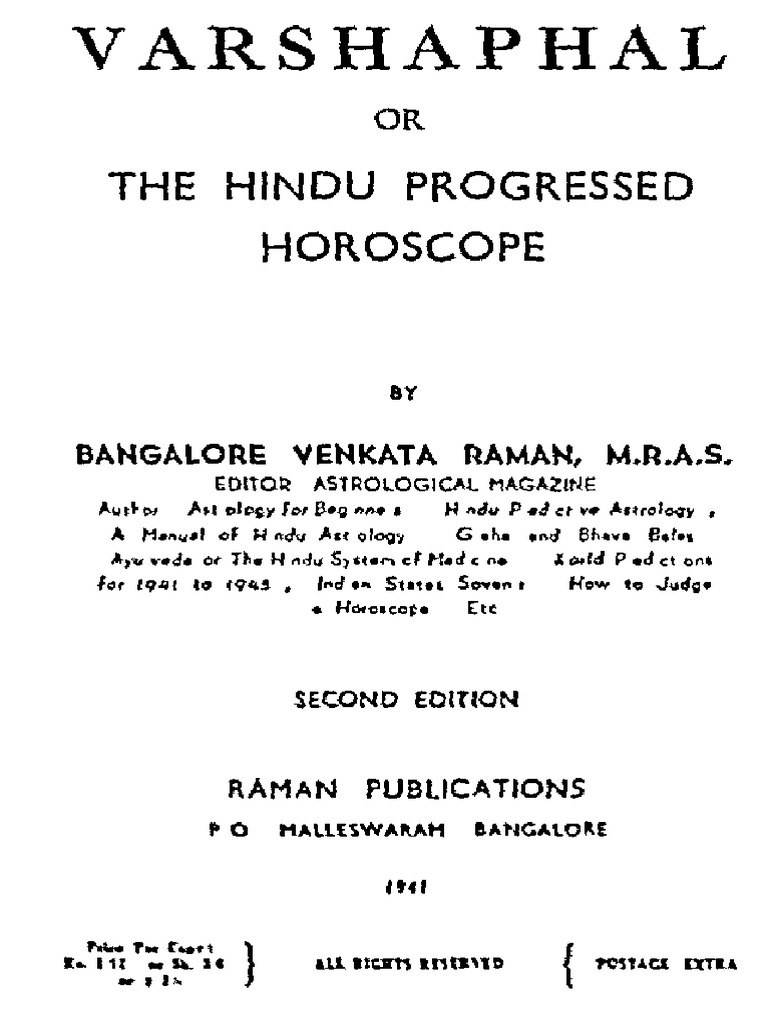 BVRaman - Varshaphal or The Hindu Progressed Horoscope 2nd Ed. B V ...