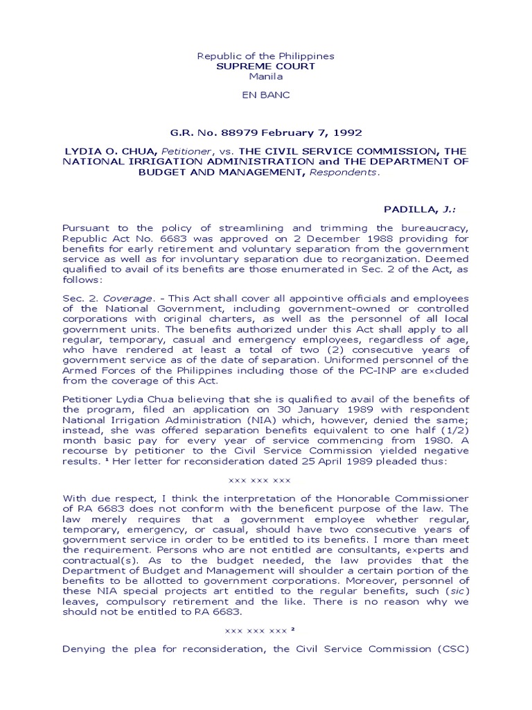 Chua Vs Civil Service | PDF | Civil Service | Equal Protection Clause